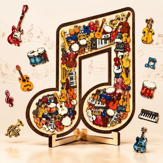 3D Wooden Music Note Puzzle, Laser-Cut Instrument Jigsaw Ornament With ...