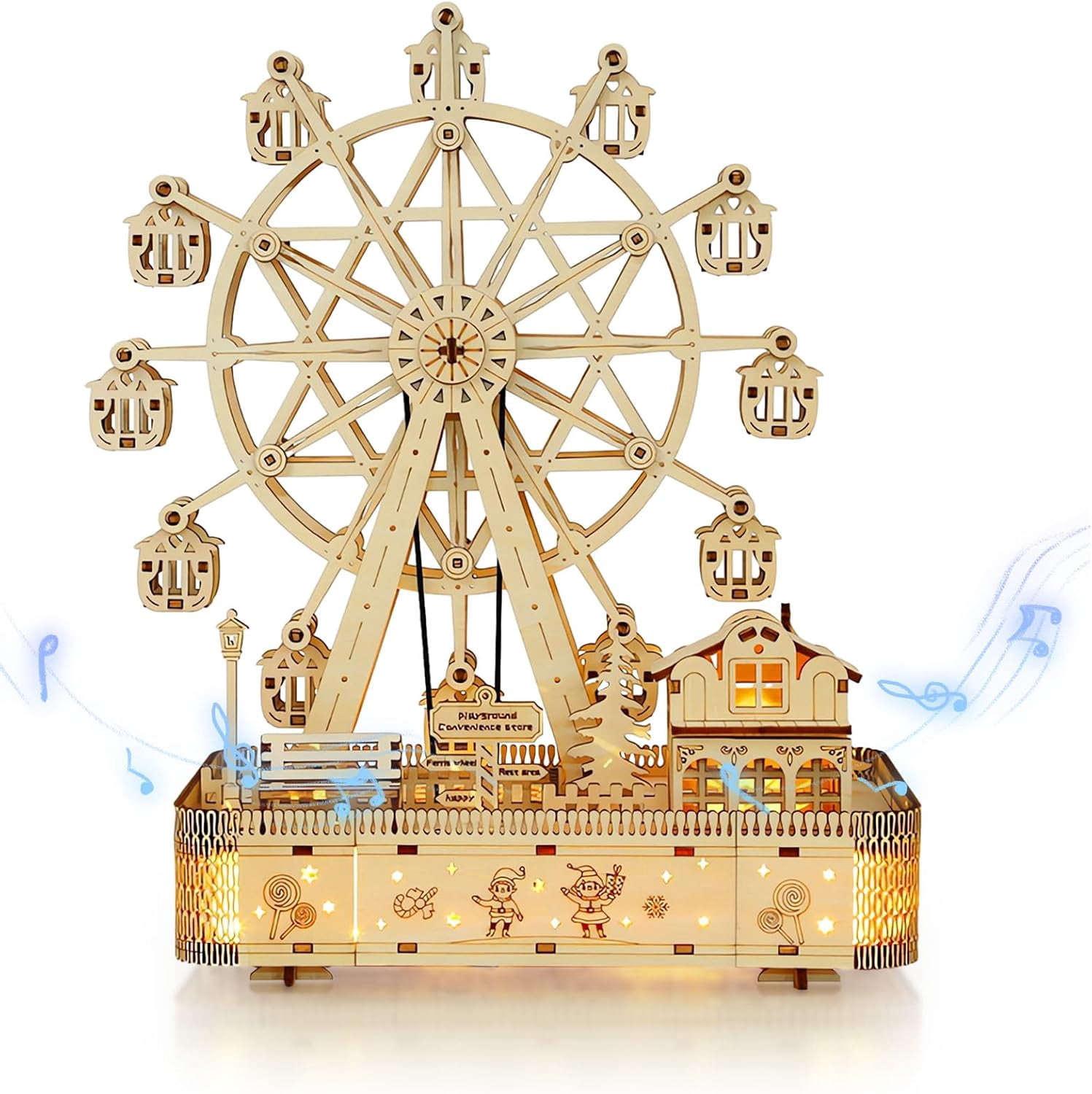 3D Wooden Puzzle for Adults, DIY Ferris Wheel with Music Box Model Kit ...