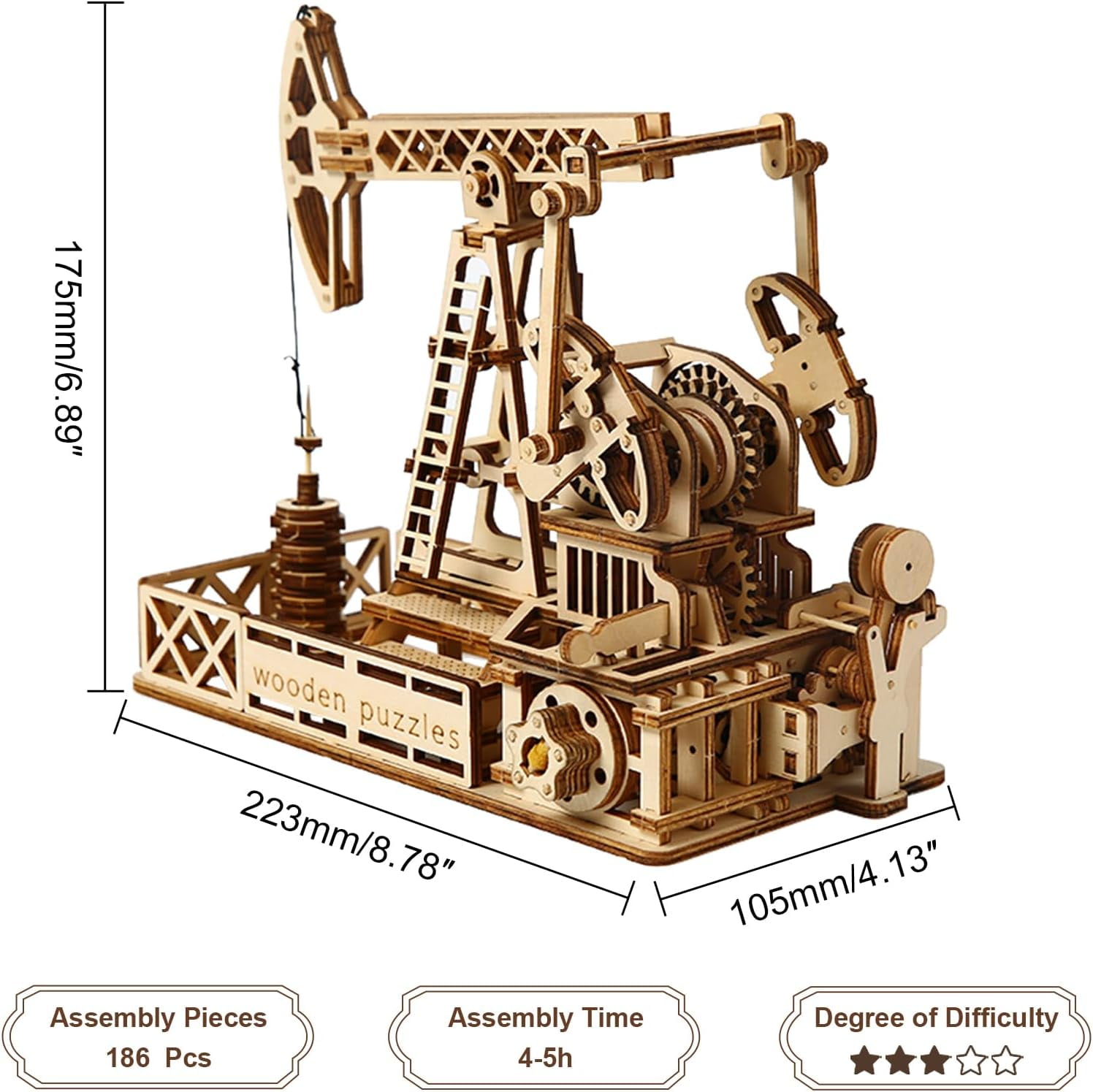 3D Wooden Puzzle for Adults, Mechanical Oil Well Drilling Rig Puzzle ...