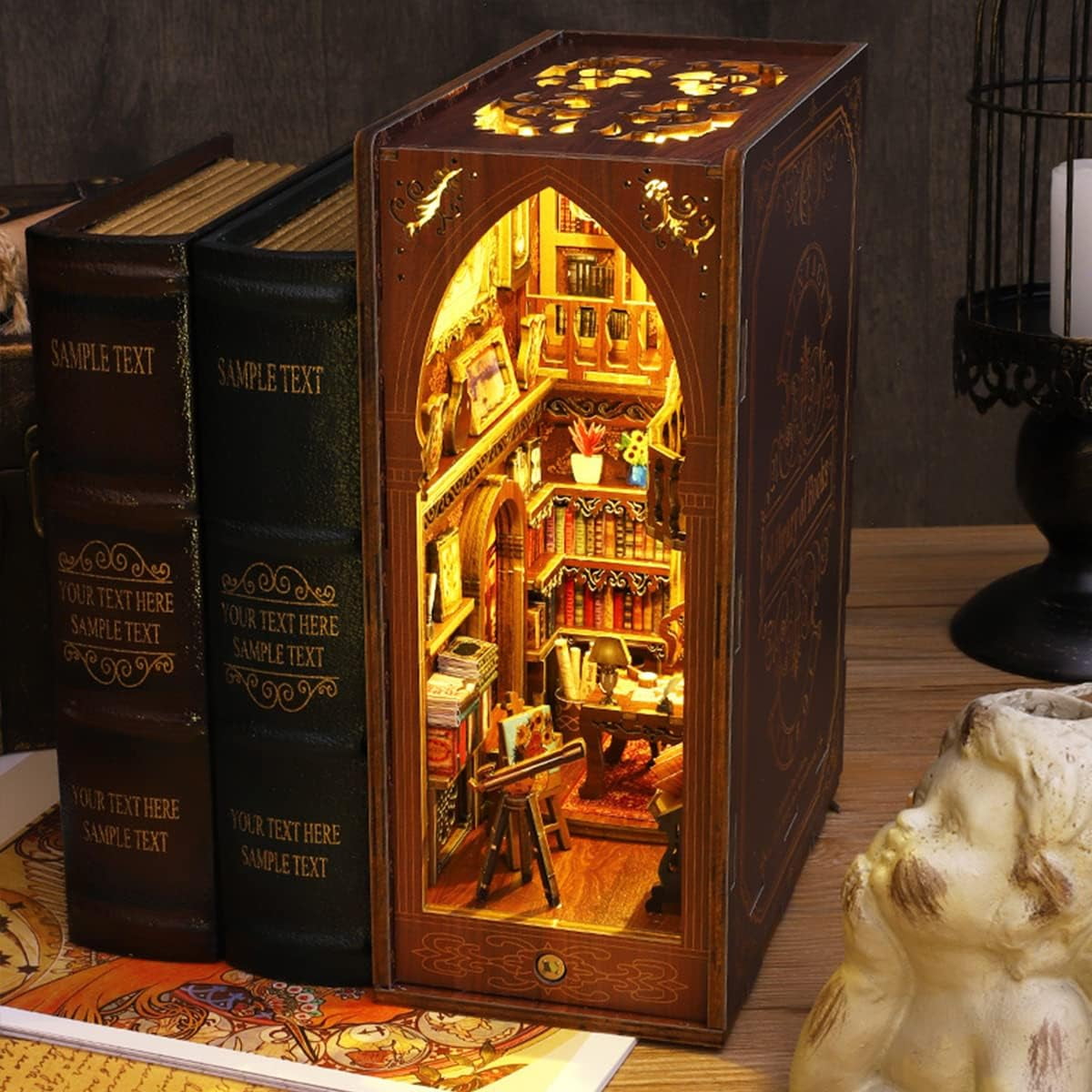 3D Wooden Puzzle Bookends, 2025 New DIY Book Nook Kit, Magic Book House ...