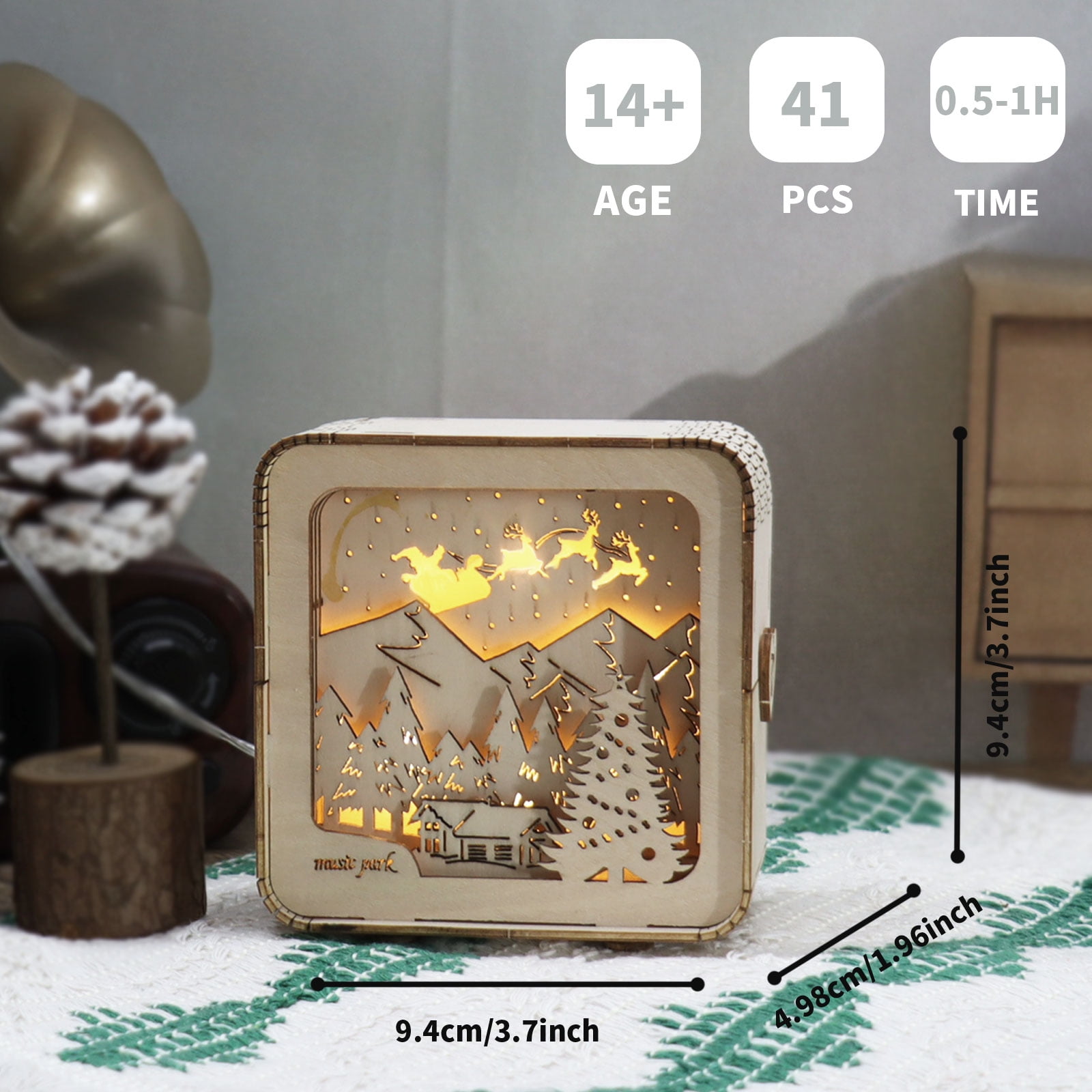 3D Wooden Puzzle Merry Christmas Model Kit with Night Lights - Desk ...