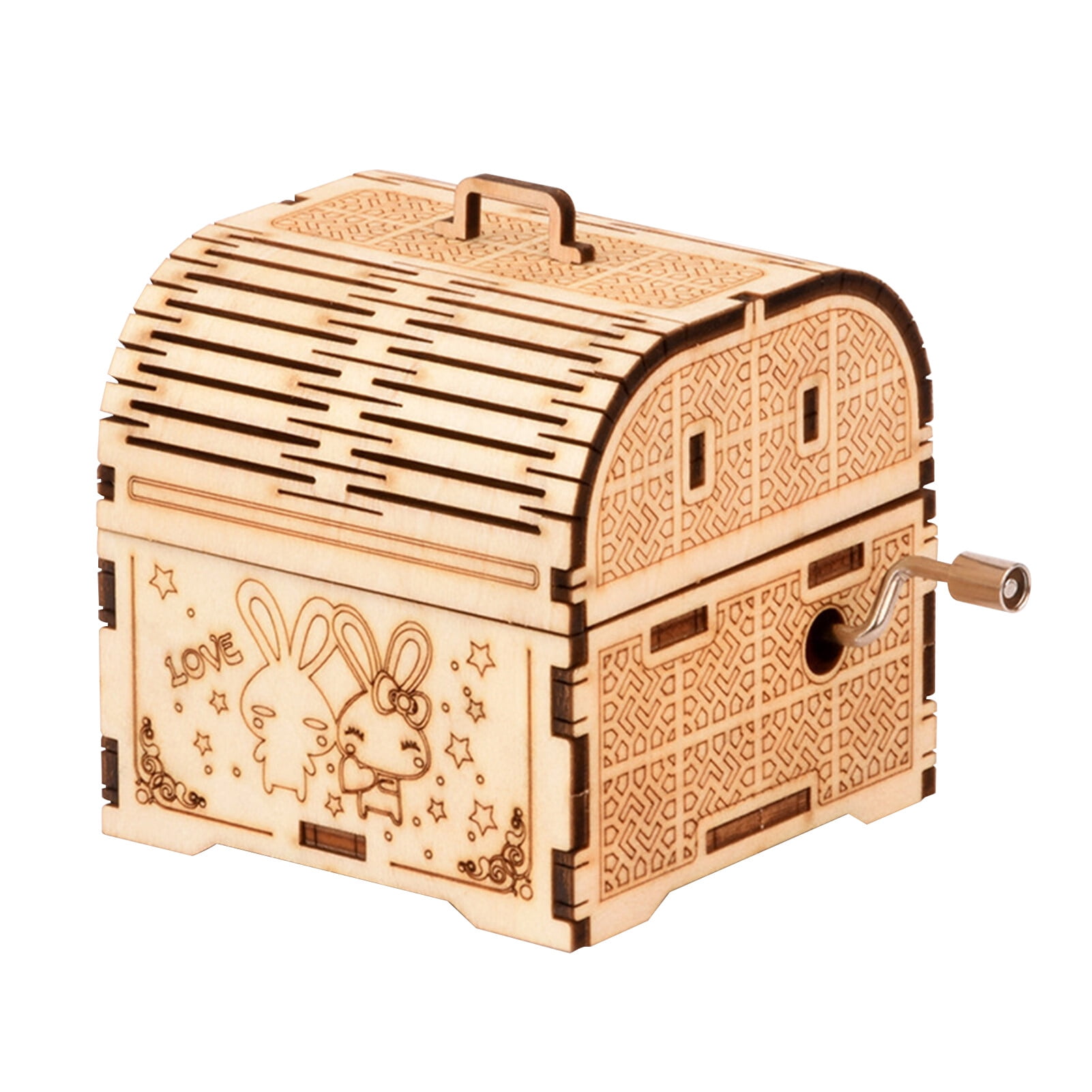 3D Wooden Puzzle Music Box Hand Crank Wood Musical Treasure Box DIY ...