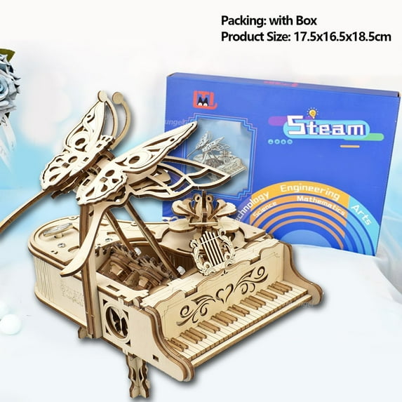 3D Wooden Puzzle Music Box Piano Model Kit DIY Assembly Musical ...