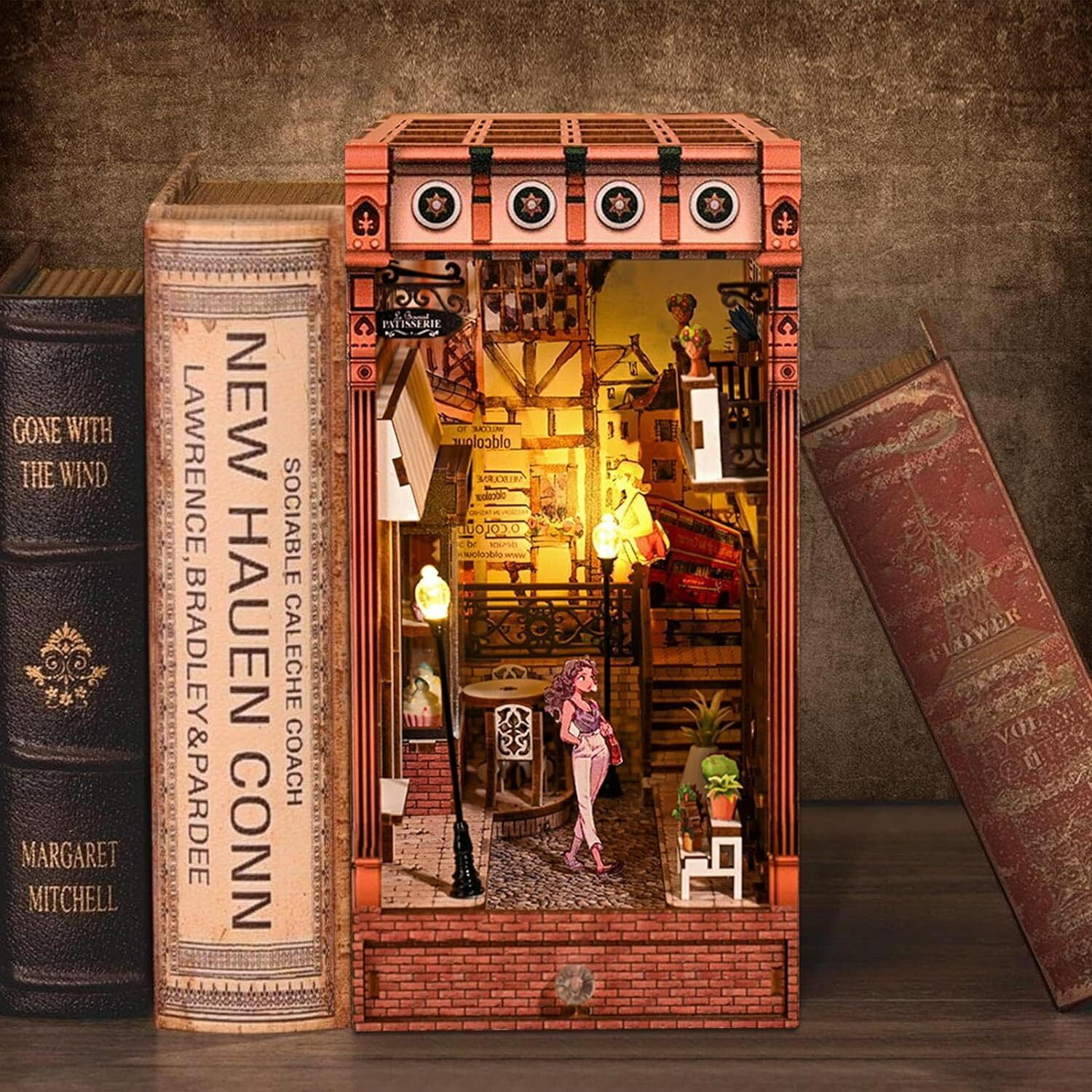 3D Wooden Puzzle Sets Bookends DIY Dollhouse Book Nook Kits Shelf Build Model Creativity Kit for ...