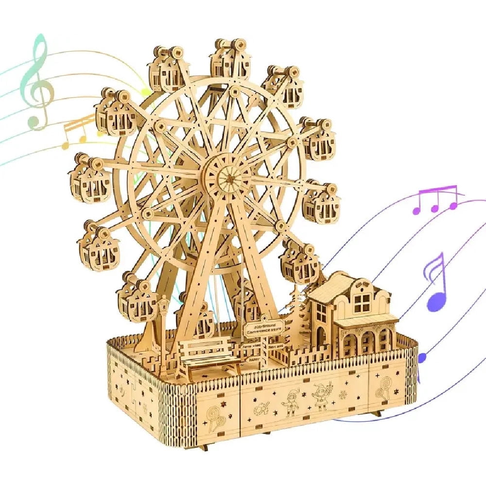 3D Wooden Puzzle Toy Model, Train, Truck, Rotating Ferris Wheel ...