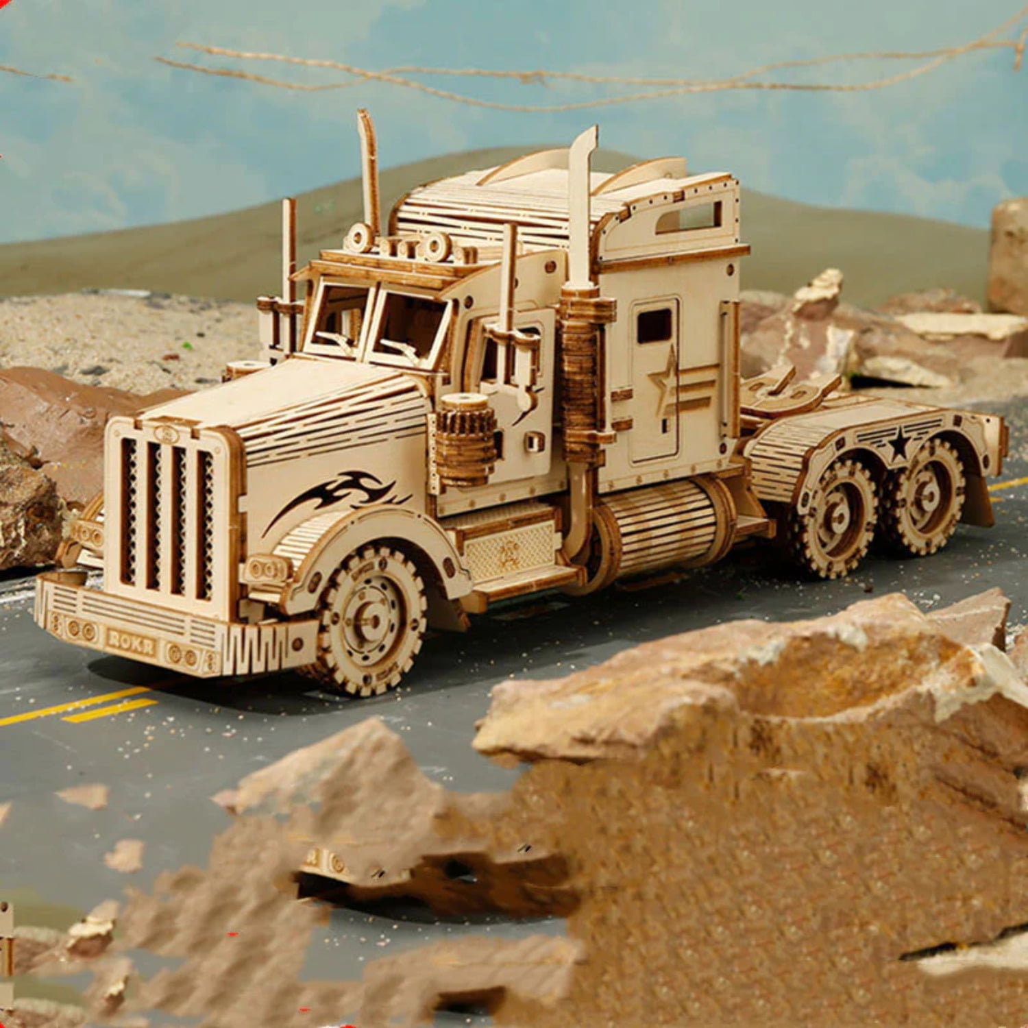 3D Wooden Puzzle Train Model DIY Wooden Train Toy Mechanical Train Model Kit Assembly Model Home ...