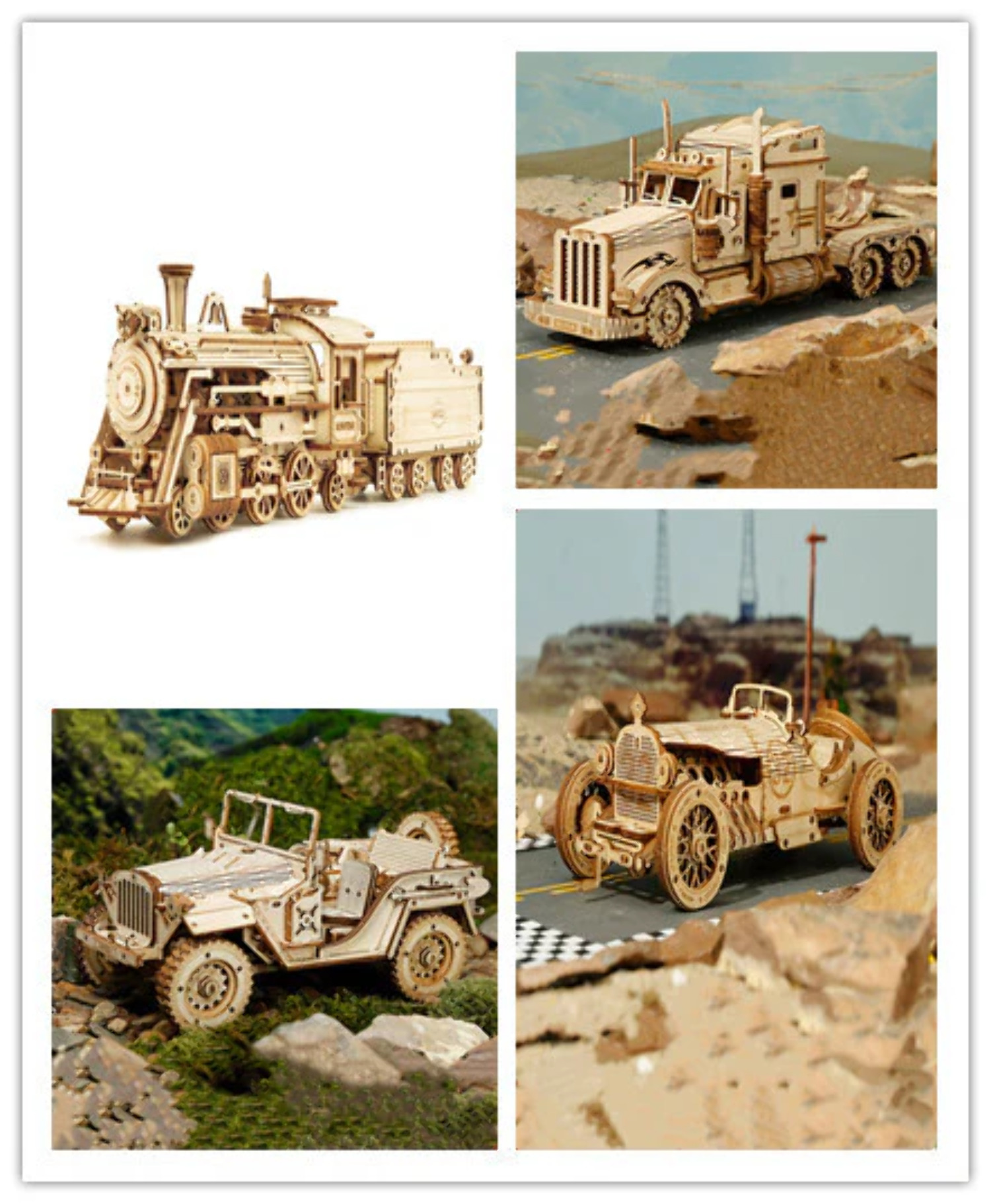 3D Wooden Puzzle Train Model DIY Wooden Train Toy Mechanical Train Model Kit Assembly Model Home ...