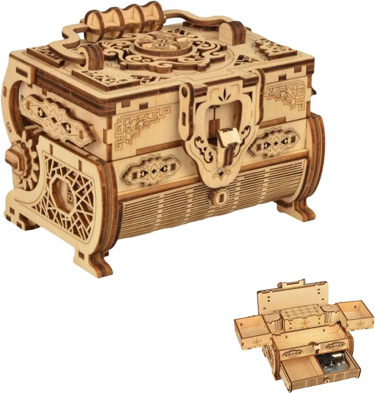 3D Wooden Puzzle Treasure Chest for Adults - DIY Handmade Music Box ...