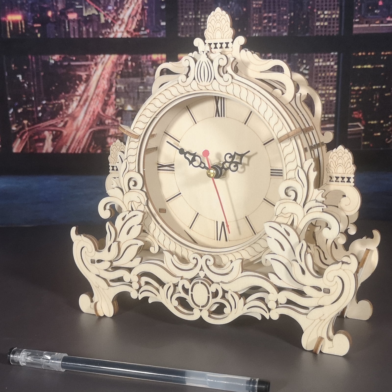 3D Wooden Puzzle Vintage Clock Model – DIY Ornate Scrollwork Design ...