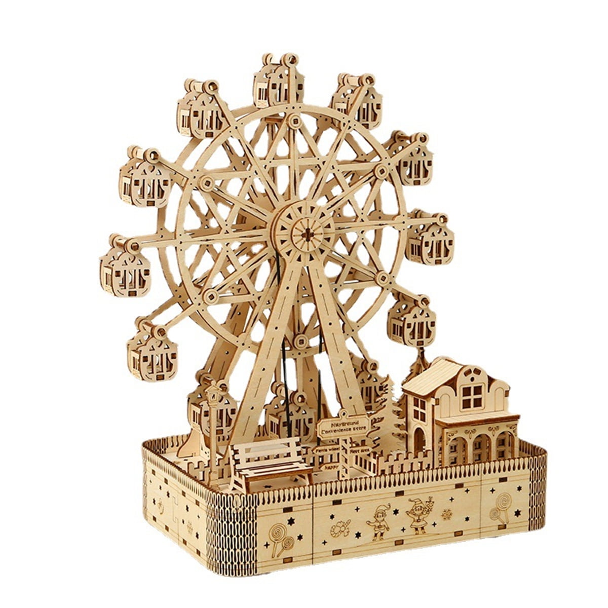 3D Wooden Puzzles - DIY Rotating Ferris Wheel Music Box Wooden Puzzles ...