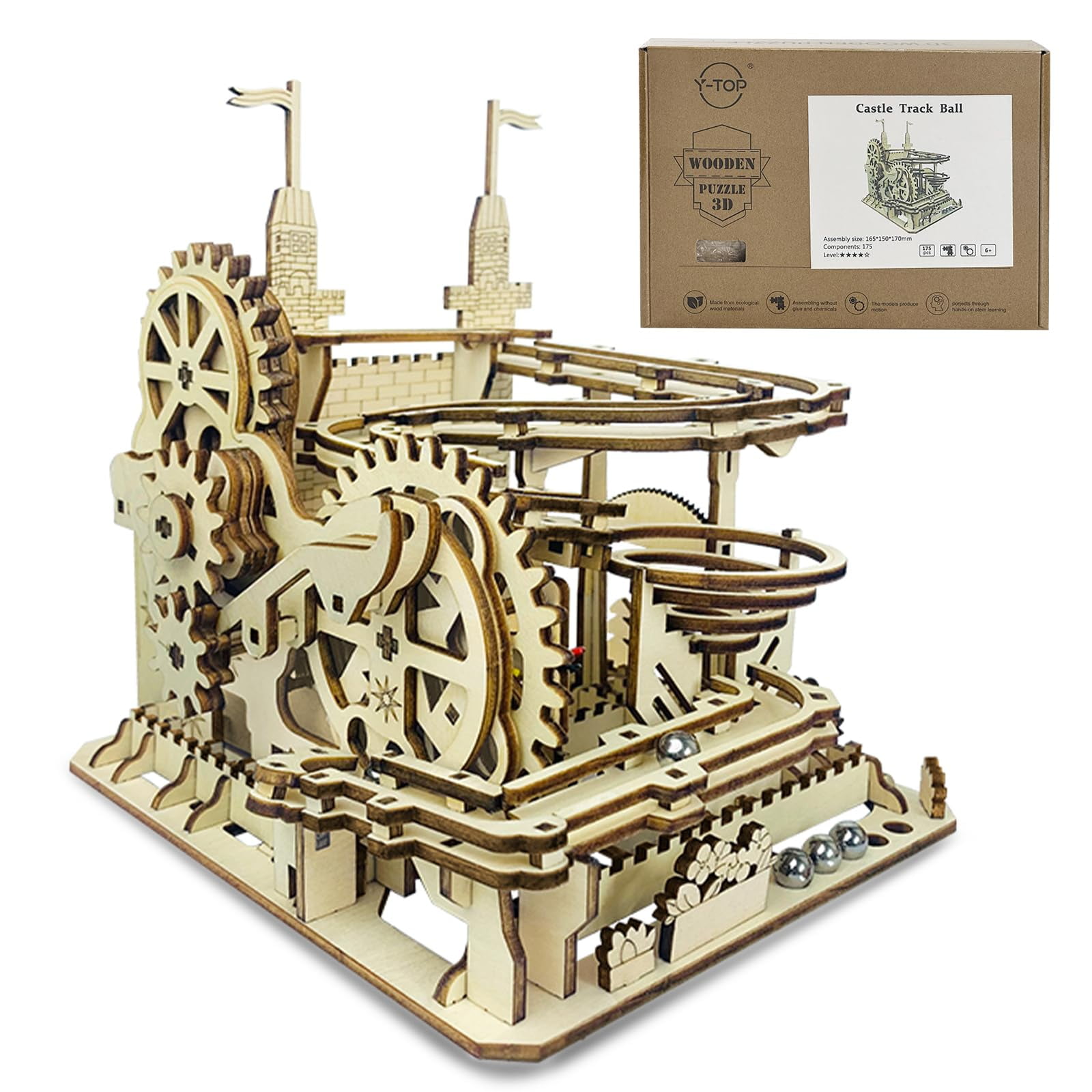 3D Wooden Puzzles Marble MMF7 Run Set for Adults, Wooden Marble Run Model Kit, 3D Puzzle Marble ...