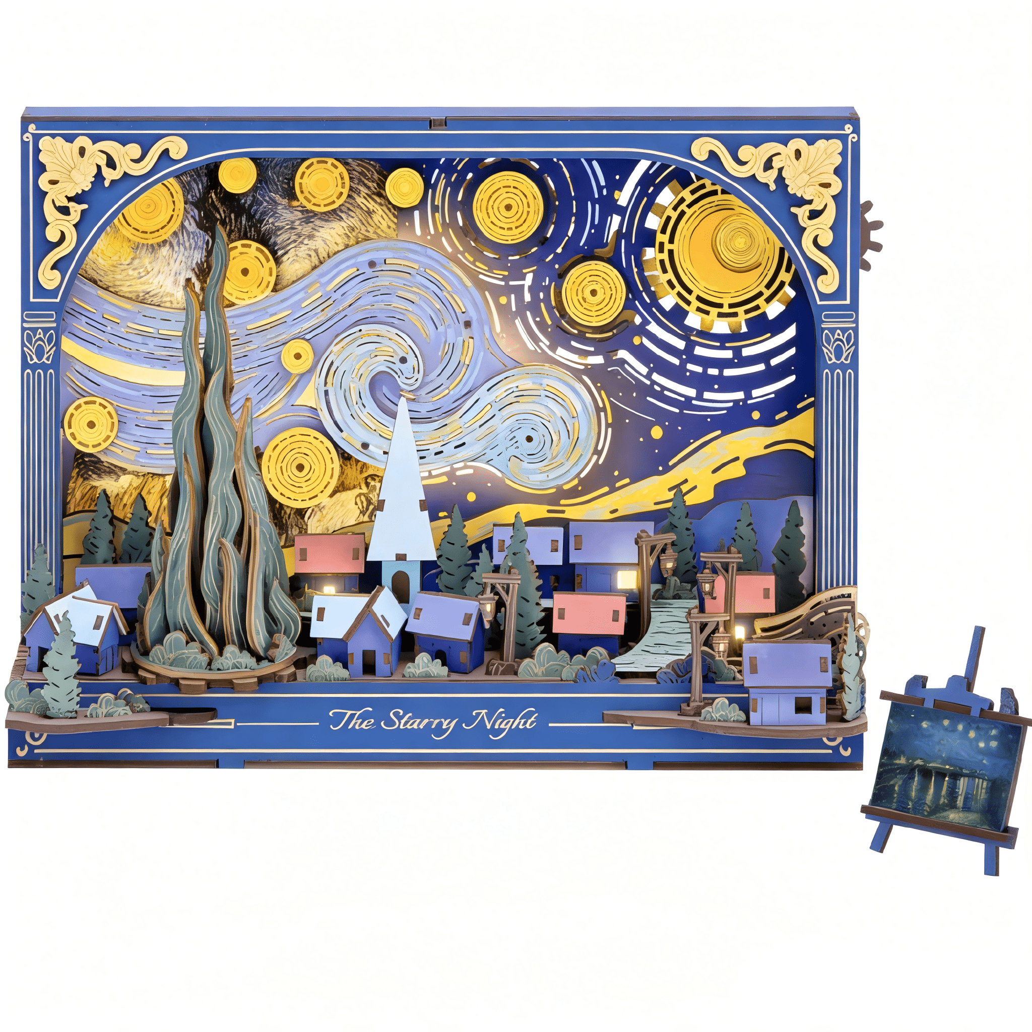 3D Wooden Puzzles, Van Gogh Starry Night Model Building Kits with LED ...