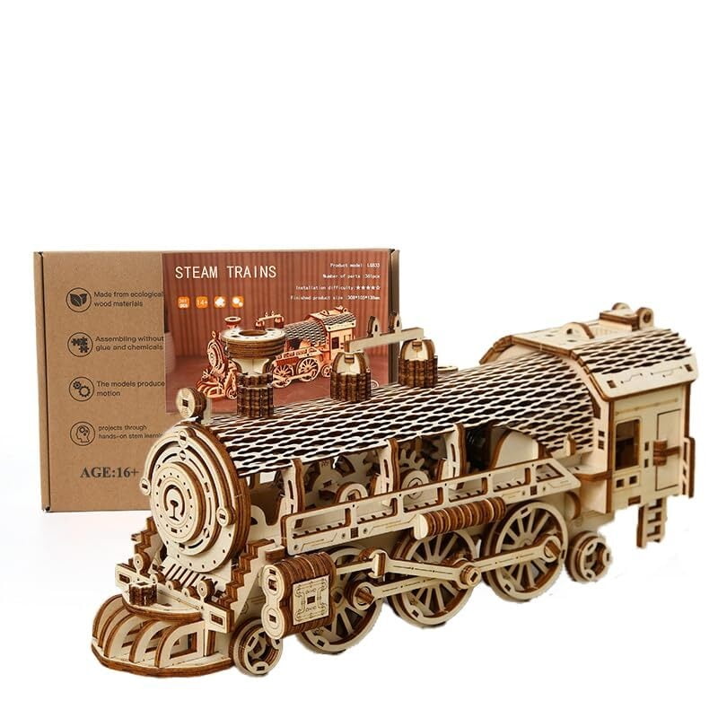 3D Wooden Retro Steam Train Model Kit - DIY Building Craft for Home ...