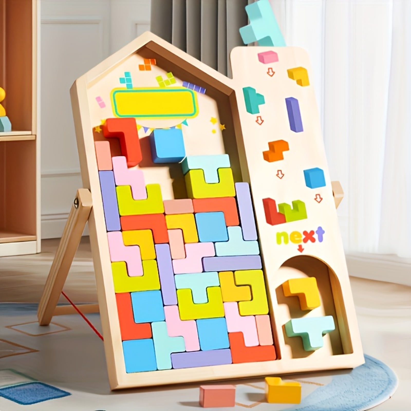 3D Wooden Tetris Puzzle Block Set, 40-Piece Creative Educational ...