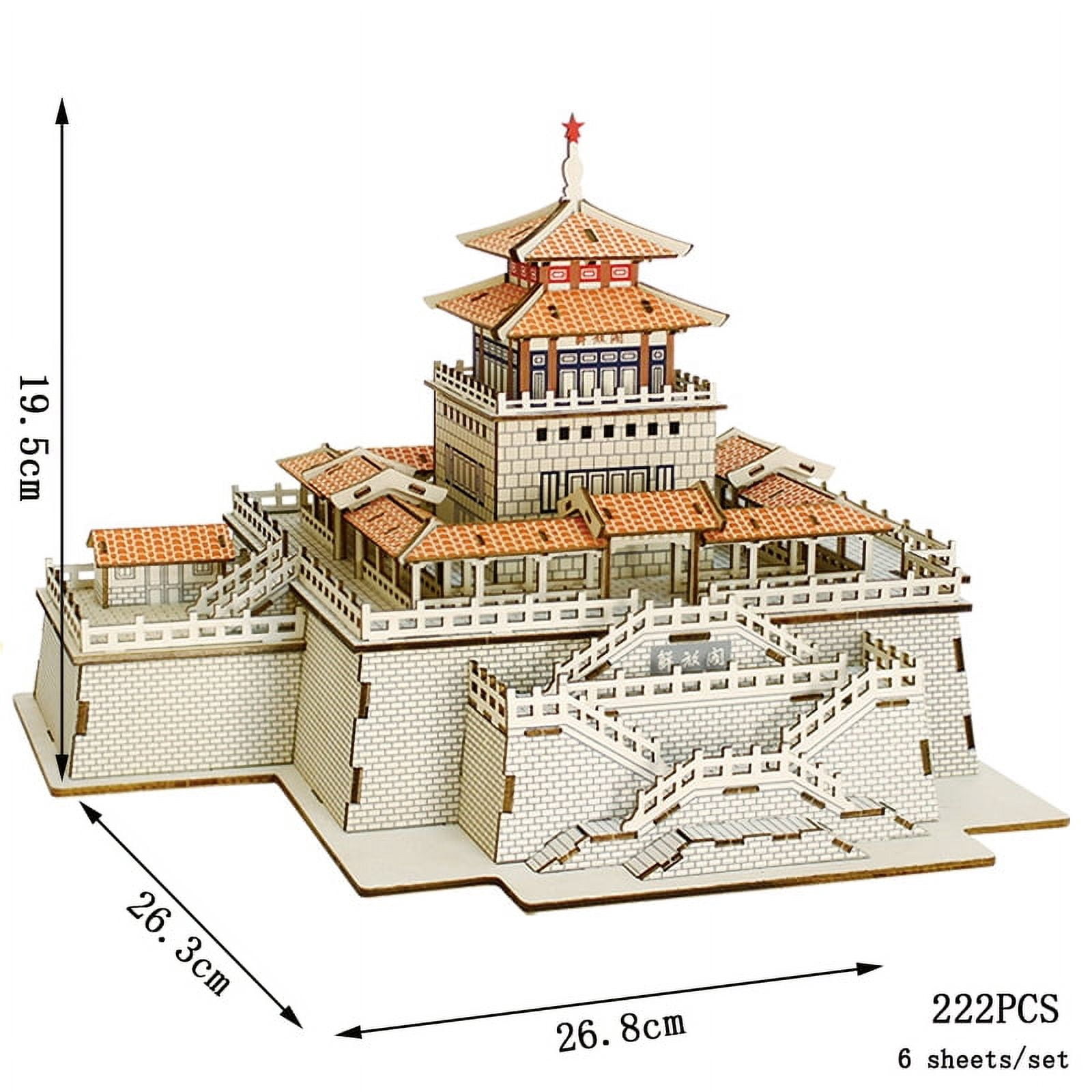 3D Wooden Tower Puzzles Chinese Architecture Pagoda Temple Pavilion DIY ...