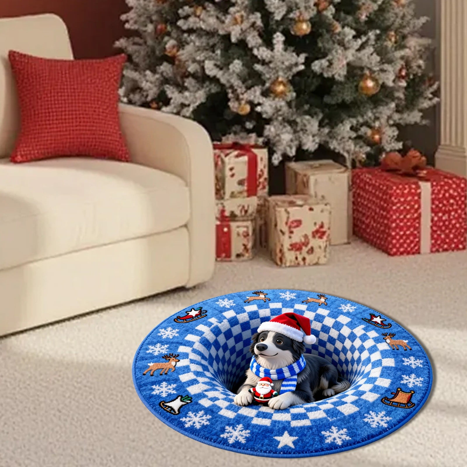 3D Xmas Optical Illusion Rugs Santa Claus / Snowman / Animal Print ...