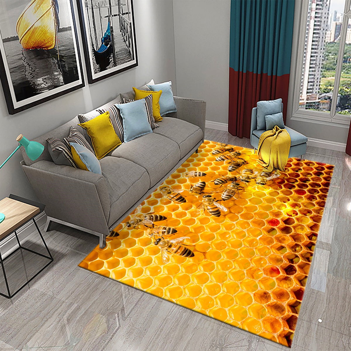 3D Yellow Bee and Hive Carpet for Bathroom Kitchen Entrance Door Non ...
