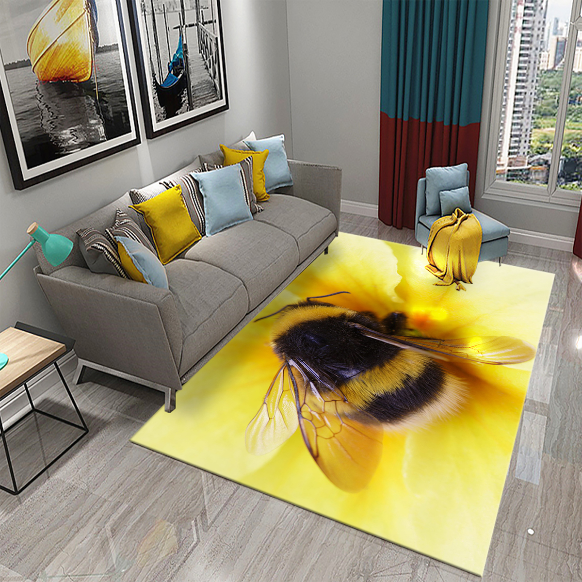 3D Yellow Bee and Hive Carpet for Bathroom Kitchen Entrance Door Non ...