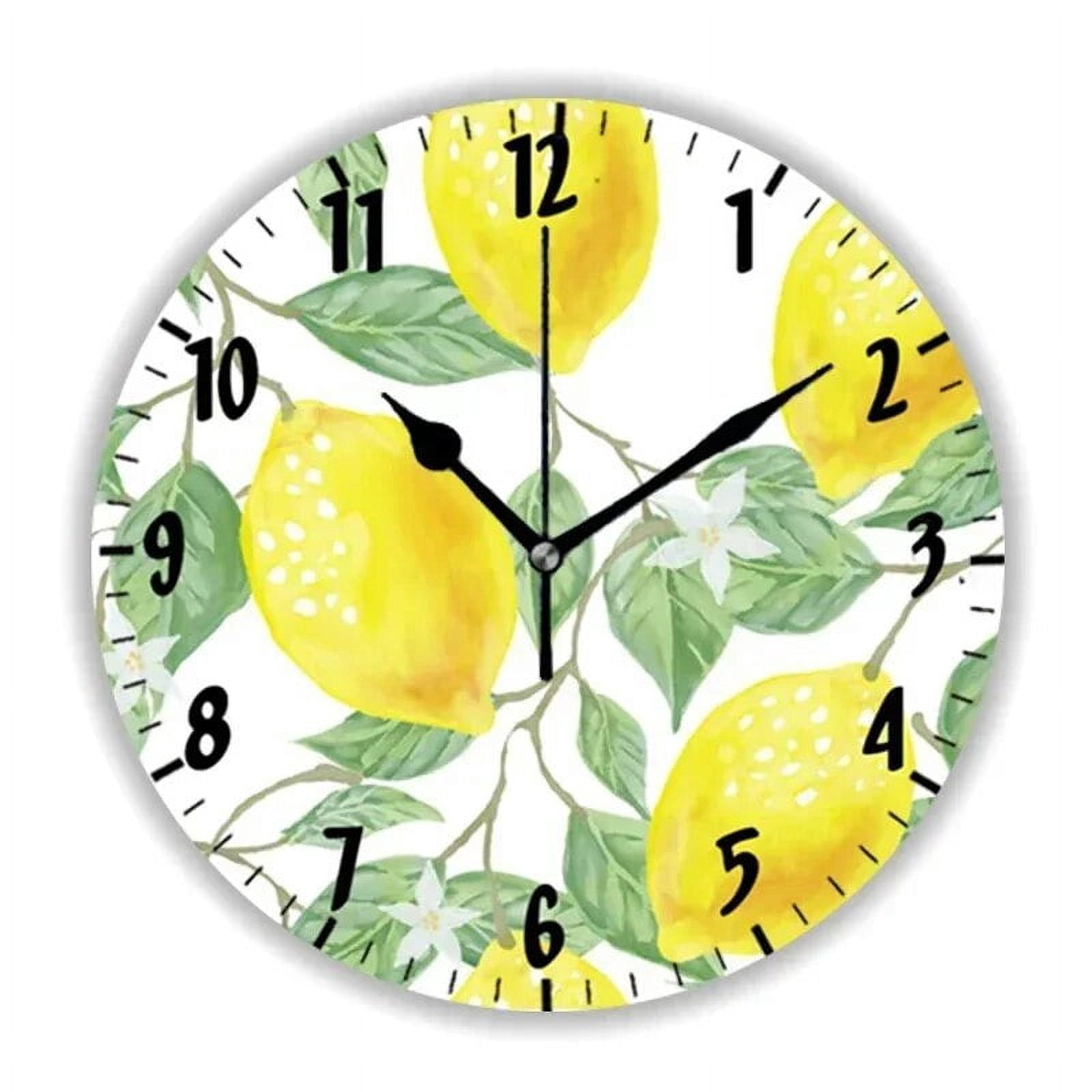 3D Yellow Lemon Citrus Fruit Slice Round Wall Clock for Kitchen Living ...