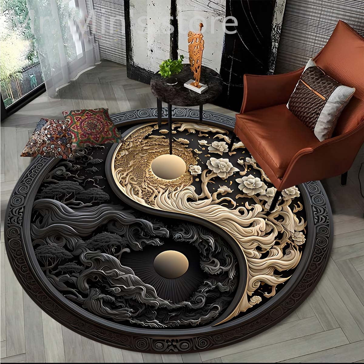 3D Yin and Yang Naturalize Chinese Tai Chi Round Carpet Rug for Home ...