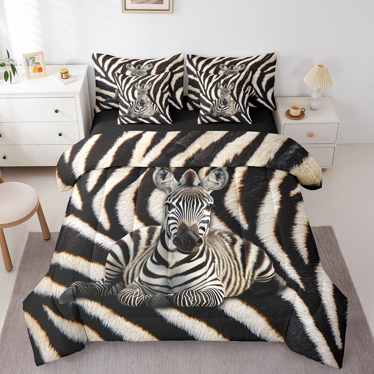 3D Zebra 7 Piece Bed In A Bag,Zebra Pattern Comforter Set,Western Farm ...