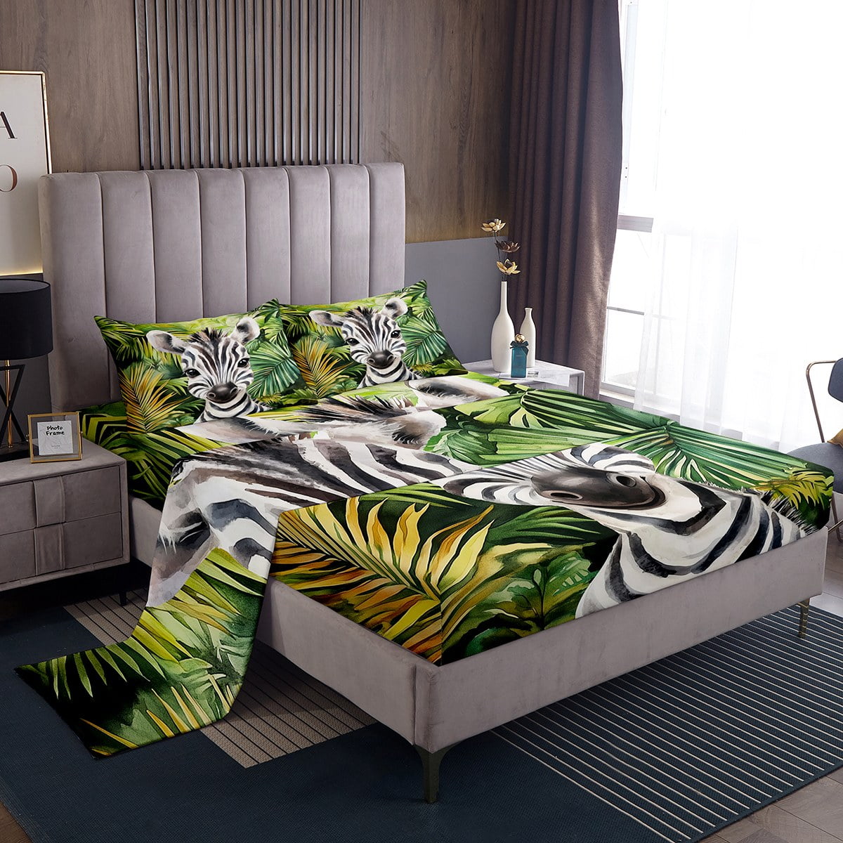 3D Zebra Bed Sheet Set King Size Tropical Palm Leaves Sheet Set ...