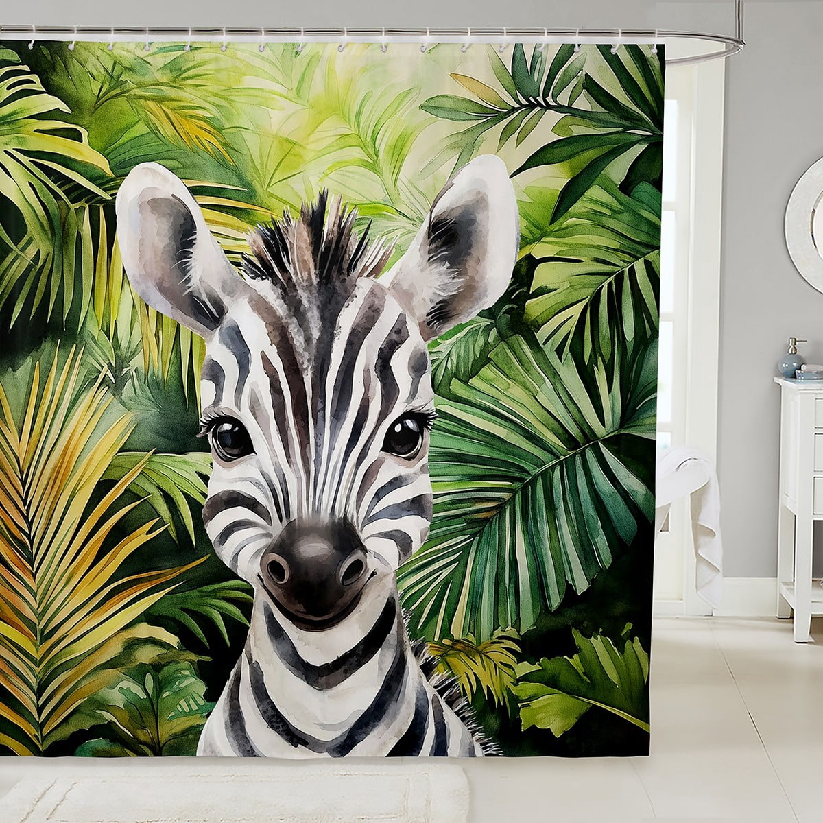 3D Zebra Shower Curtain for Stalls Bathtubs Tropical Palm Leaves ...
