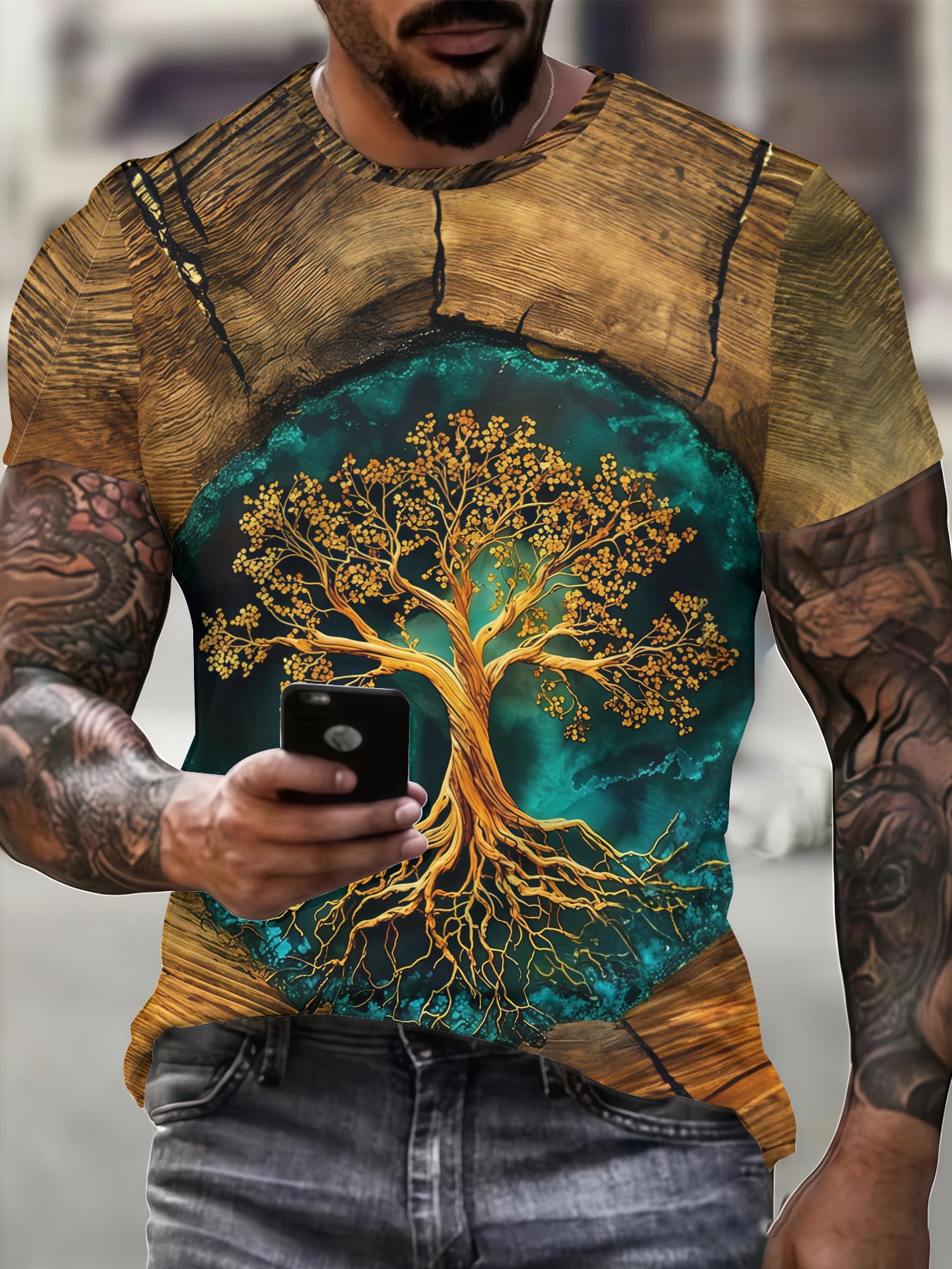 3D abstract summer new Nordic mythology tree of life short sleeve ...