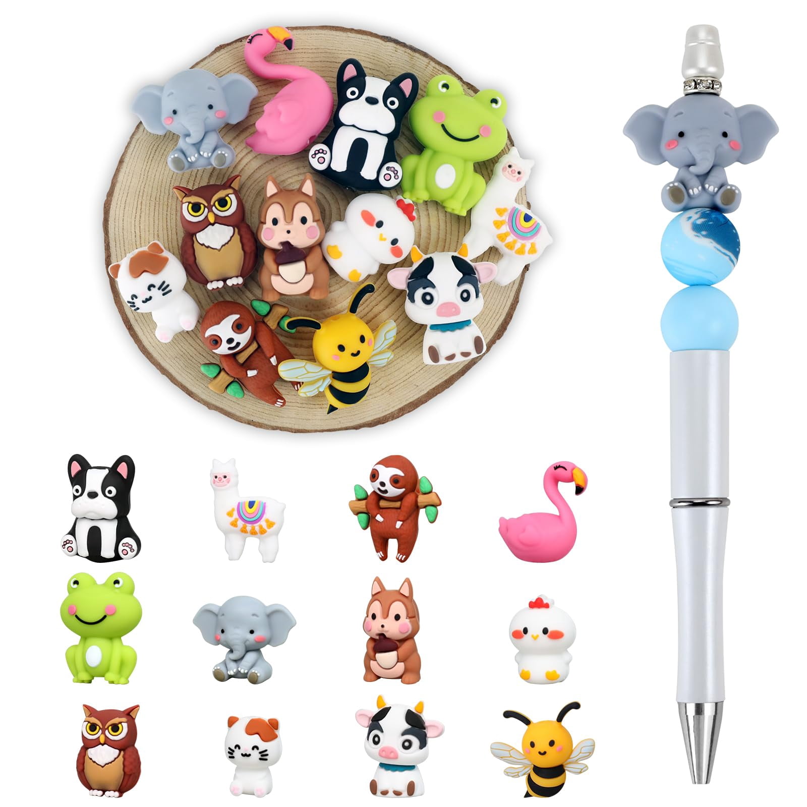 Silicone beads 3D animals, 12pcs multicolor focal beads for keychain ...
