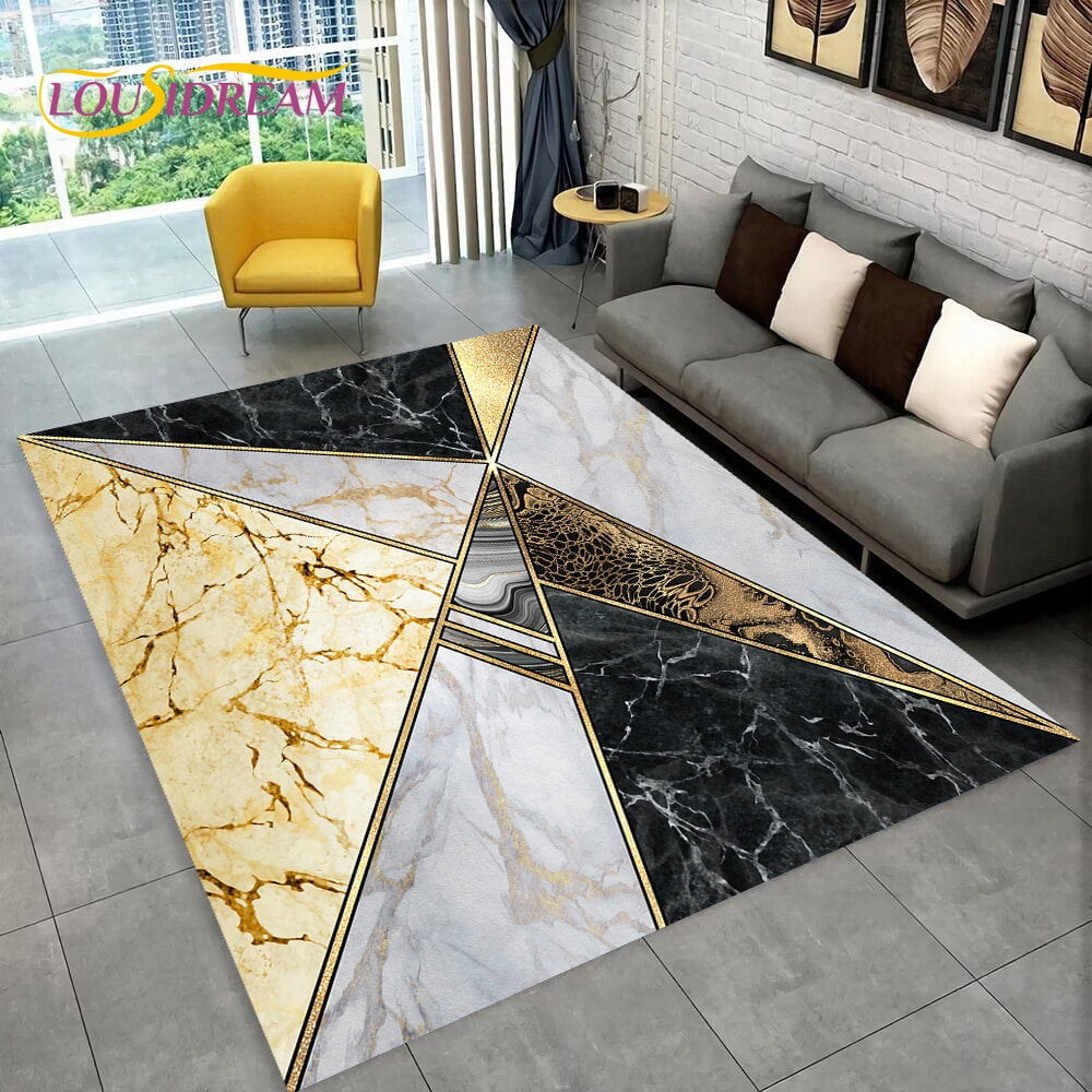 3D bstract Geometry Marble Colour Gold Area Rug Carpet Rug for Living ...