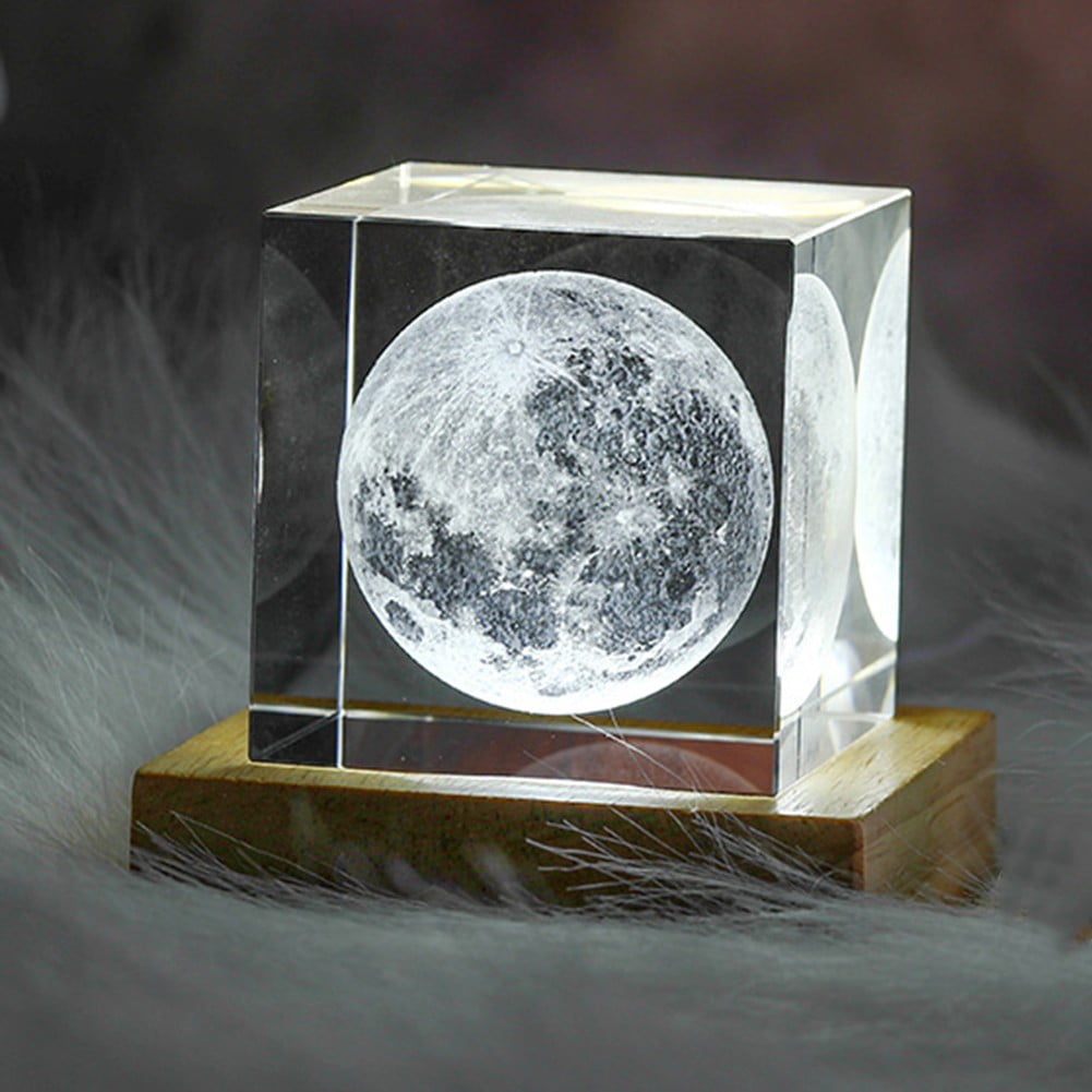 3D crystal cube desktop ornaments creative moon interior carving crafts ...
