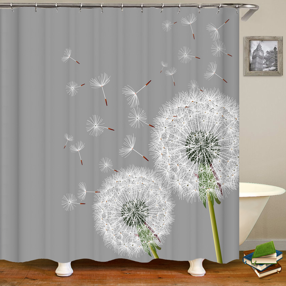 3D dandelion flower printing bathroom curtain polyester waterproof with ...