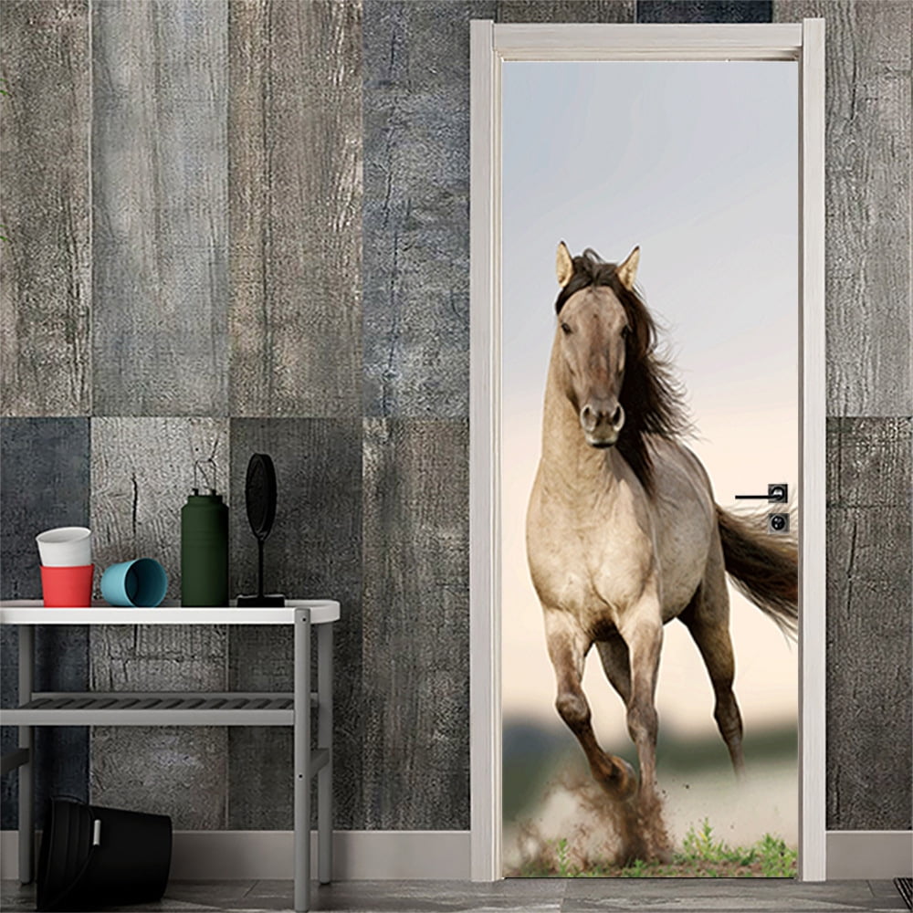 3D door sticker self adhesive paper galloping horse art mural door sticker paper, paper ...