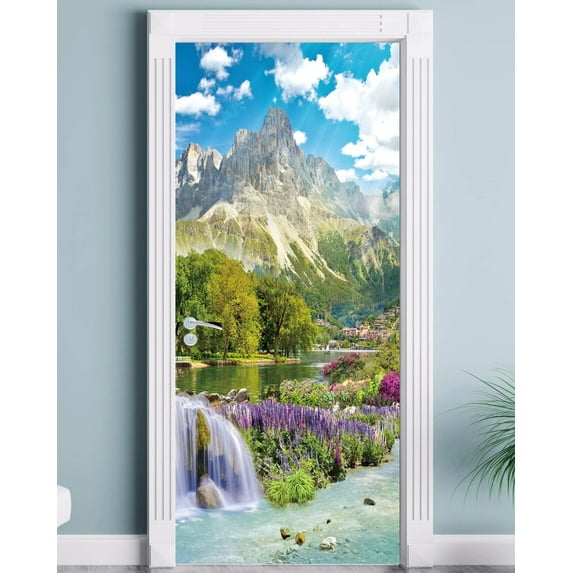 3D door stickers Fall wallpaper mountain river landscape natural ...