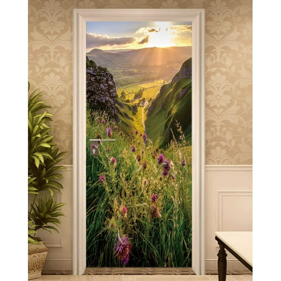 3D door stickers Fall wallpaper mountain river landscape natural ...