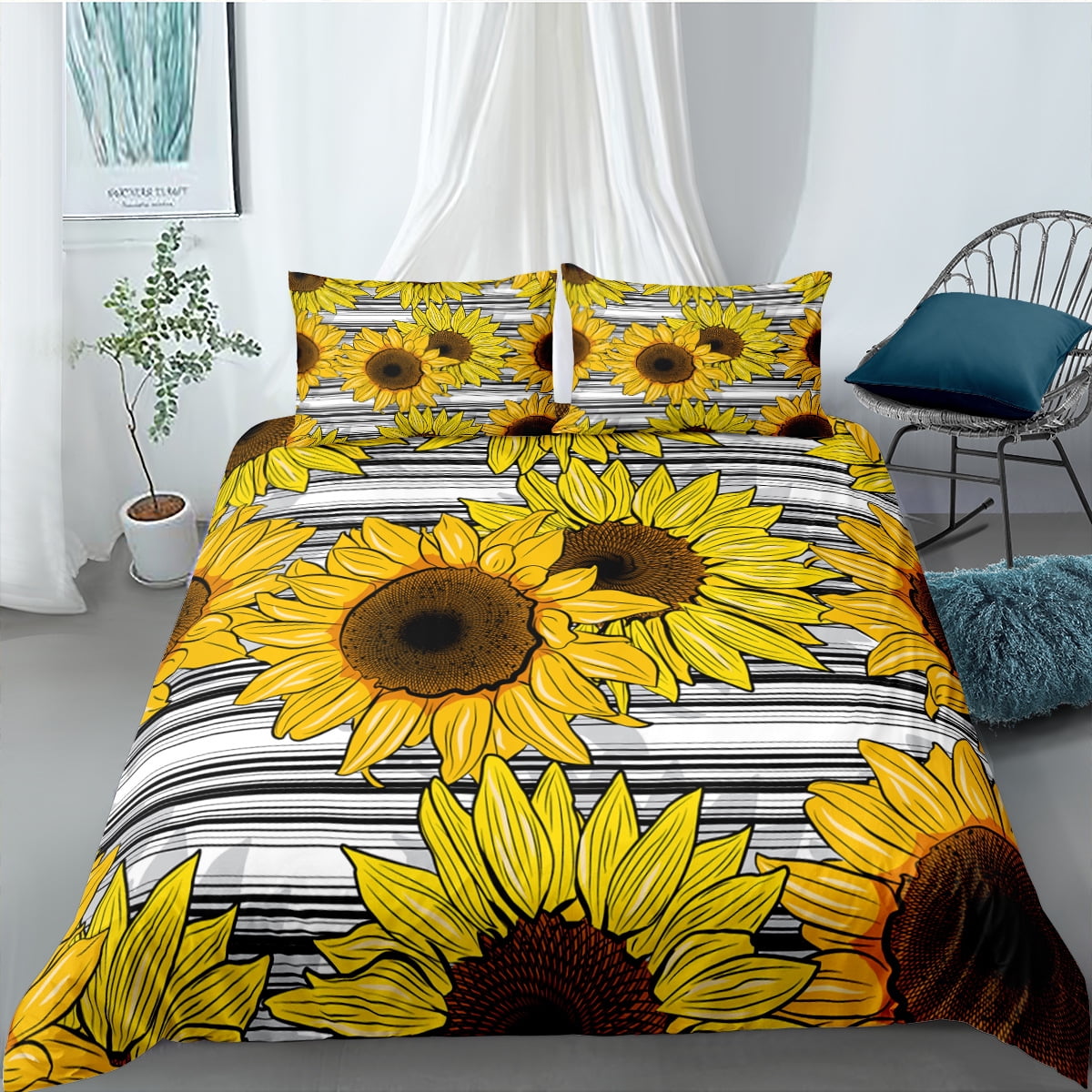 3D floral Comforter Cover King Size for Kids Women Yellow Flowers ...
