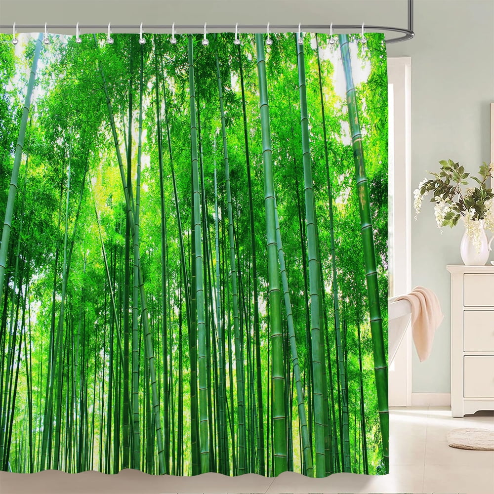 3D green bamboo forest bamboo printing bathroom shower curtain ...