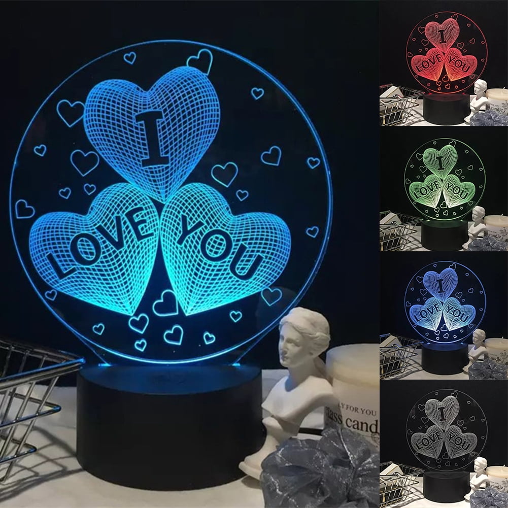 3D hallucination lamp I love u heart shaped night lamp 7 color change ...