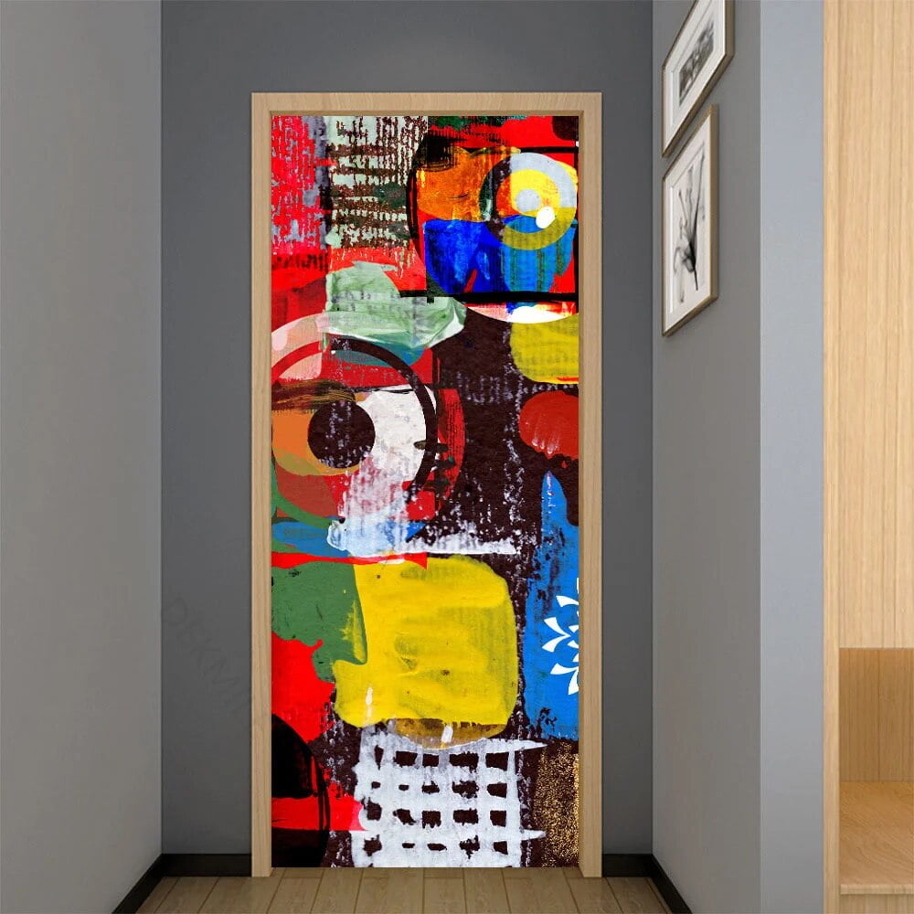 3D hand-painted watercolor door stickers vinyl color Forest Town door ...