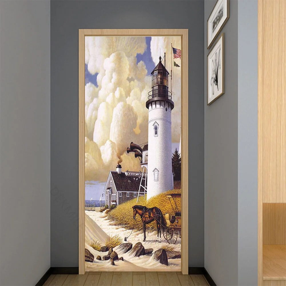 3D hand-painted watercolor door stickers vinyl color Forest Town door ...