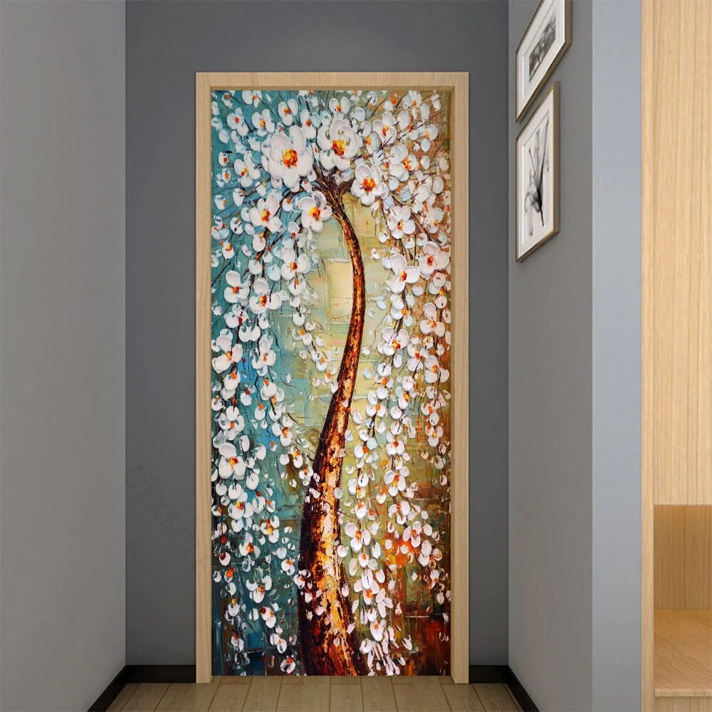 3D hand-painted watercolor door stickers vinyl color Forest Town door ...