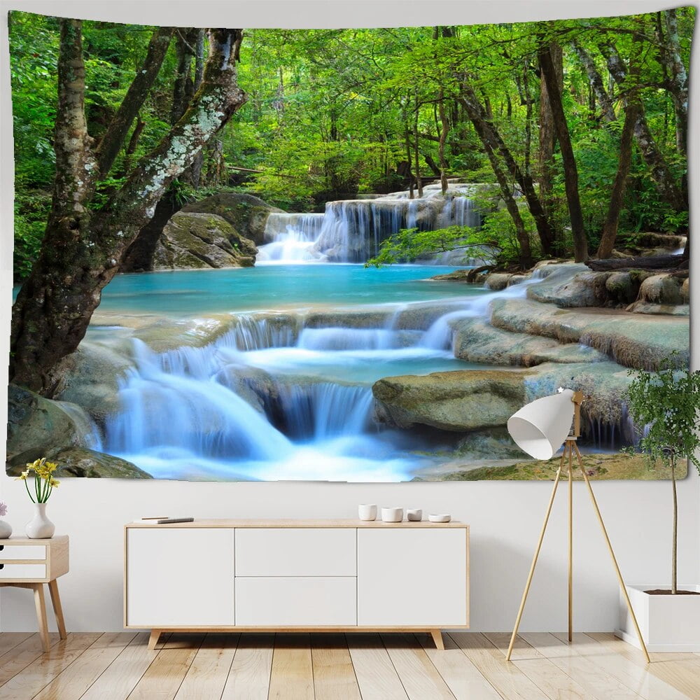 3D landscape forest birch forest trees large tapestry hippie wall ...