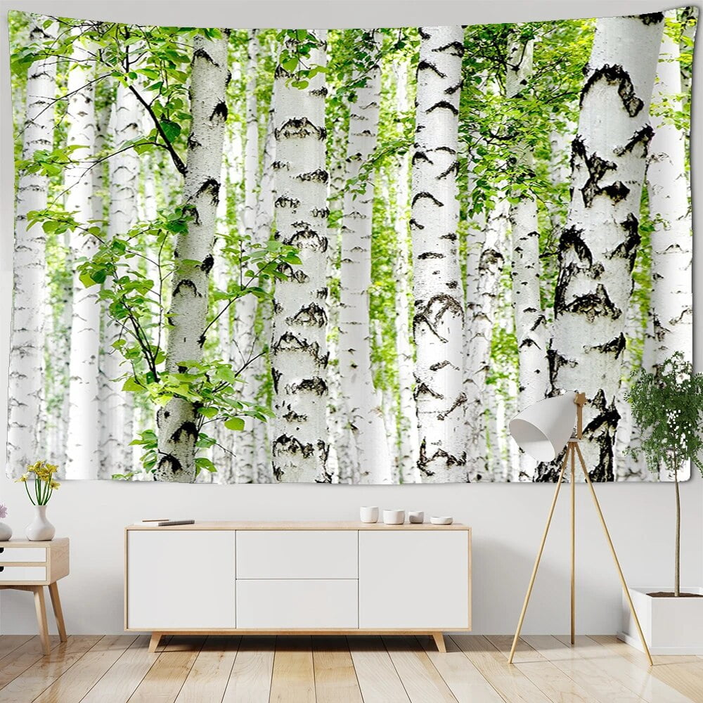 3D landscape forest birch forest trees large tapestry hippie wall ...