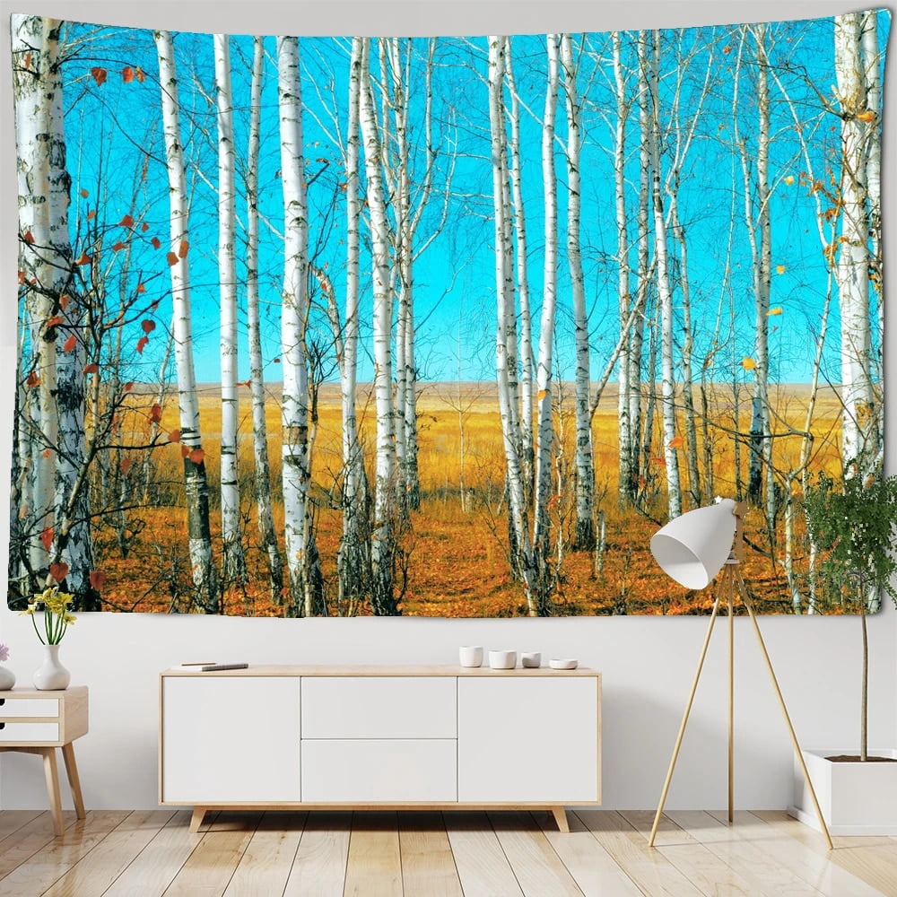 3D landscape forest birch forest trees large tapestry hippie wall ...