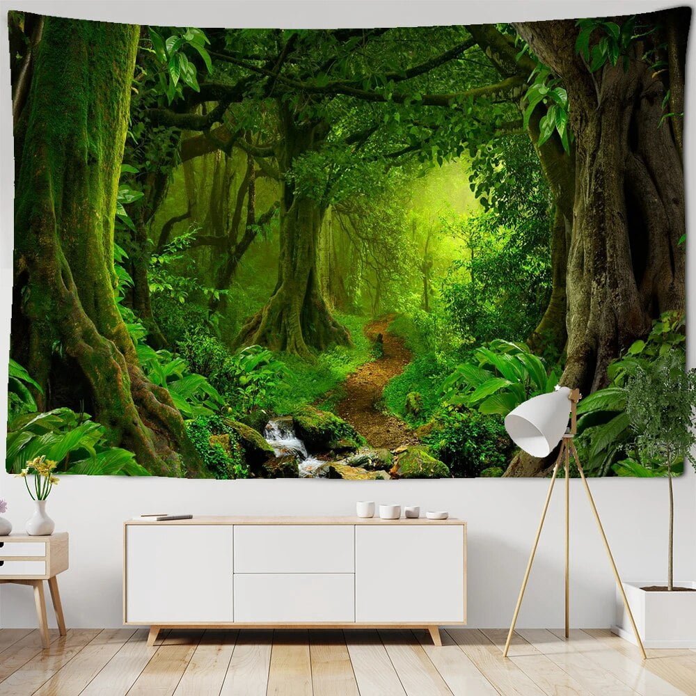 3D landscape forest birch forest trees large tapestry hippie wall ...