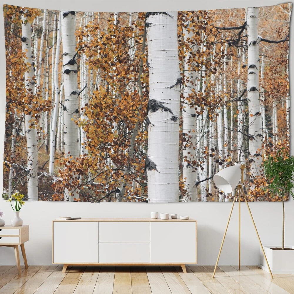 3D landscape forest birch forest trees large tapestry hippie wall ...
