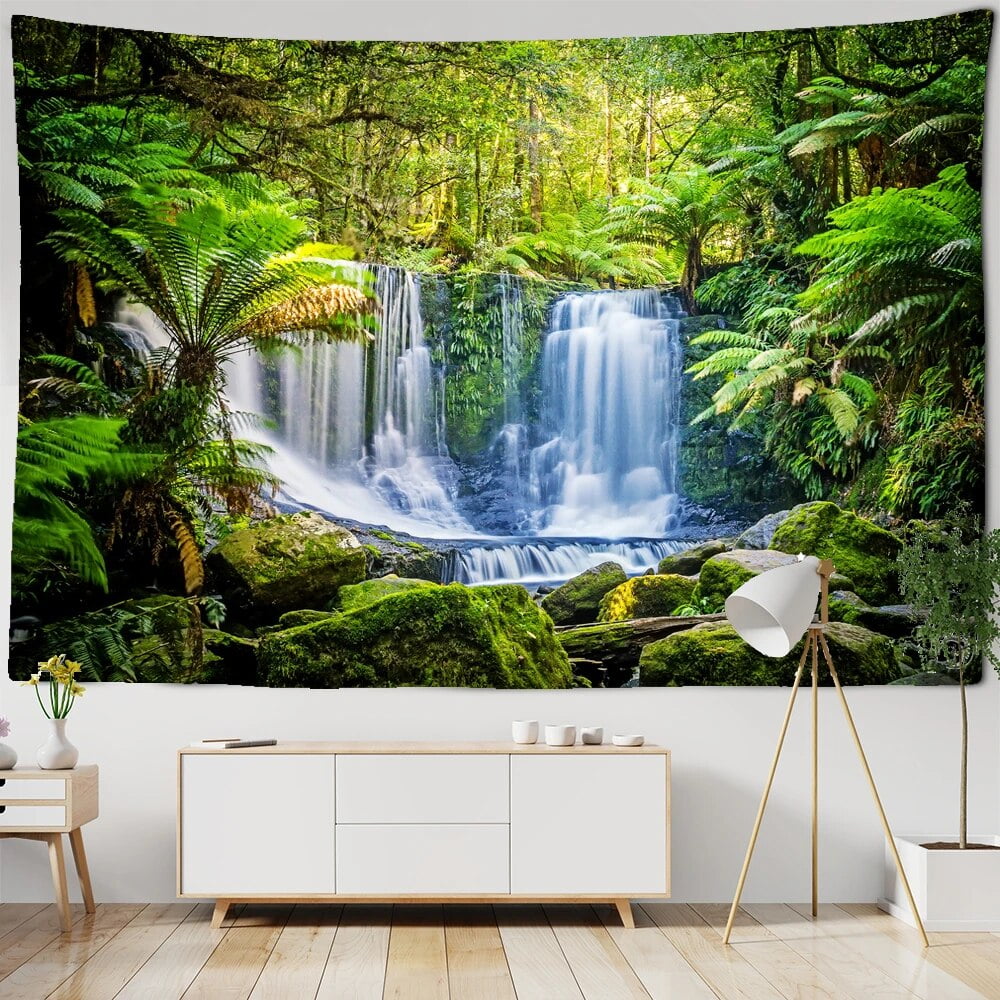 3D landscape forest birch forest trees large tapestry hippie wall ...