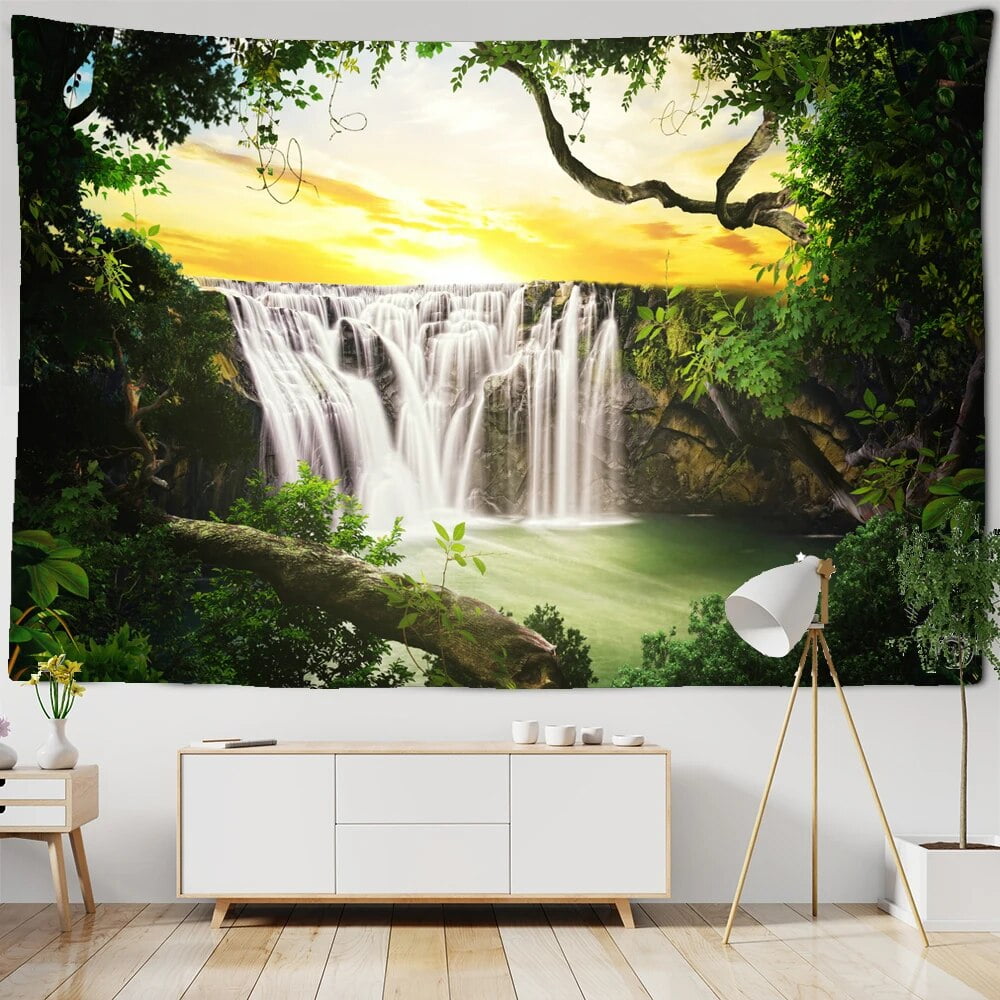 3D landscape forest birch forest trees large tapestry hippie wall ...