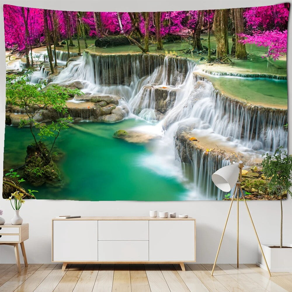 3D landscape forest birch forest trees large tapestry hippie wall ...