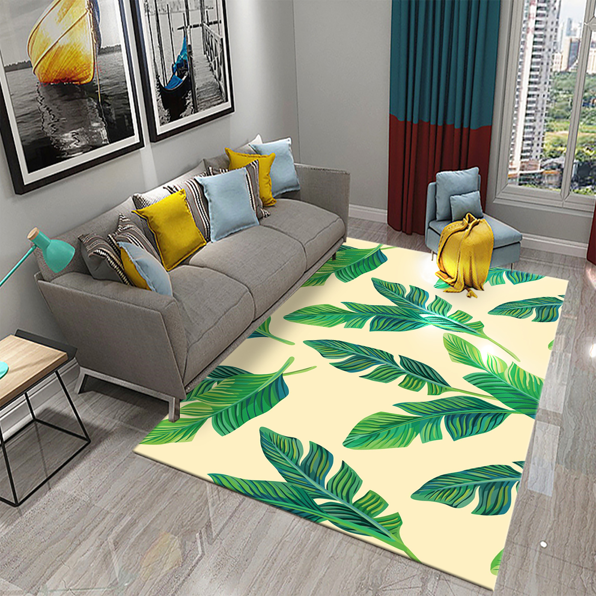 3D palm leaf green tropical plant decoration carpet bedroom living room ...